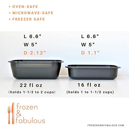 Frozen & Fabulous Meal Prep Containers with Clear Storage Lids, Oven, Microwave & Freezer-Safe, 22 fl oz, Set of 10, Black