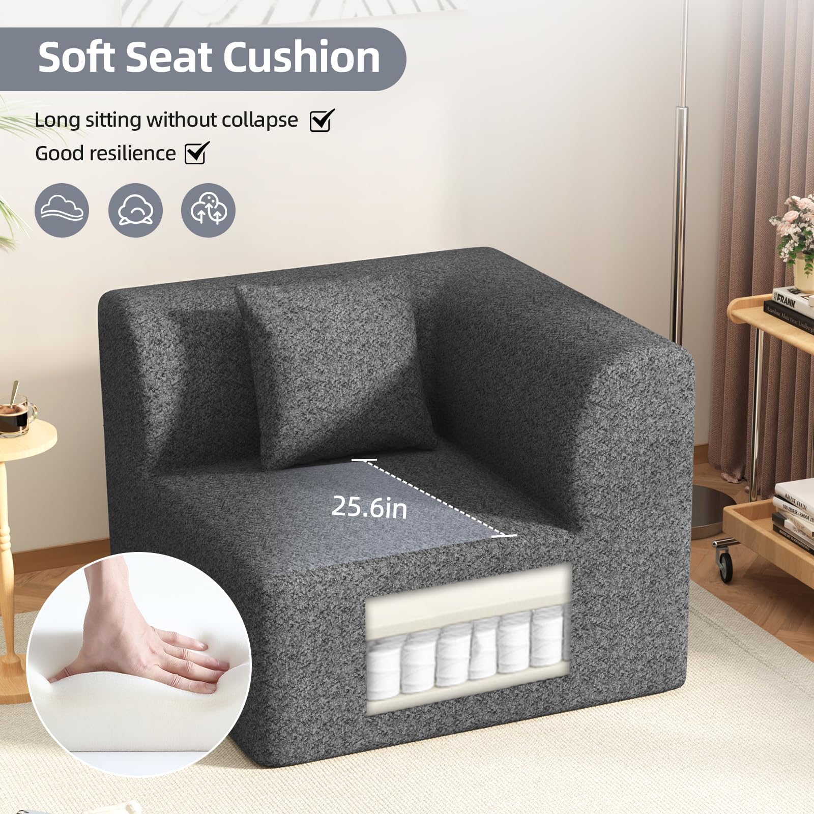 Purgreen Modern Living Room Modular Sofa Set, Separate Design can be Freely Combined, Removable and Easy to Clean, with Ottoman can be Converted to U/L Shaped Sofa Recliner (Black,Corner Sofa)