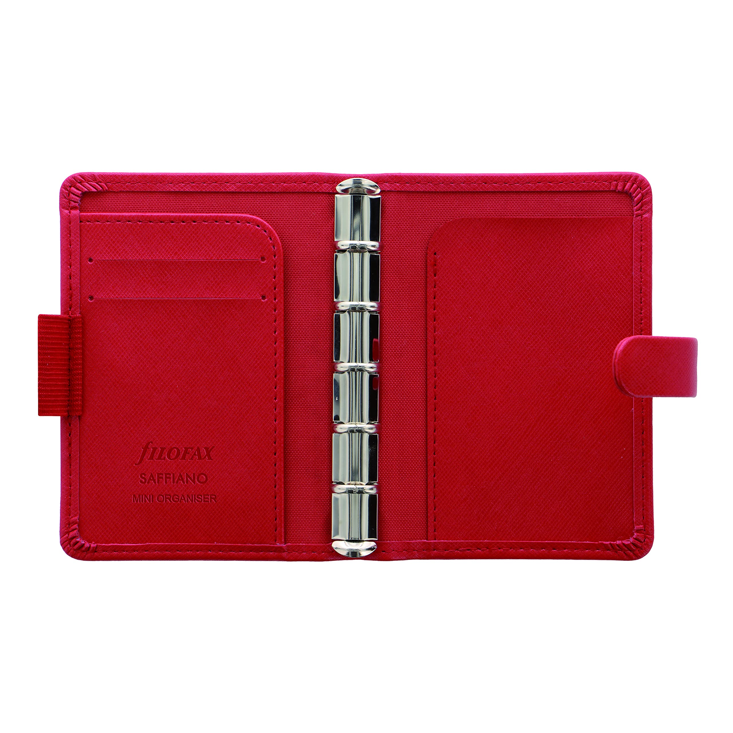 Filofax Saffiano Organizer, Mini Size, Poppy - Cross-Grain, Leather-Look, Five Rings, Week-to-View Calendar Diary, Multilingual, 2022 (C028772-22)