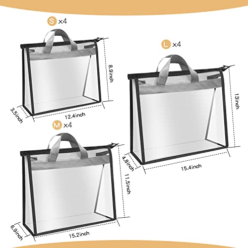 Grey 12 Pack Purse Storage, Dust Bags for Handbags, Clear Handbag Storage with Zipper and Handles, Grey