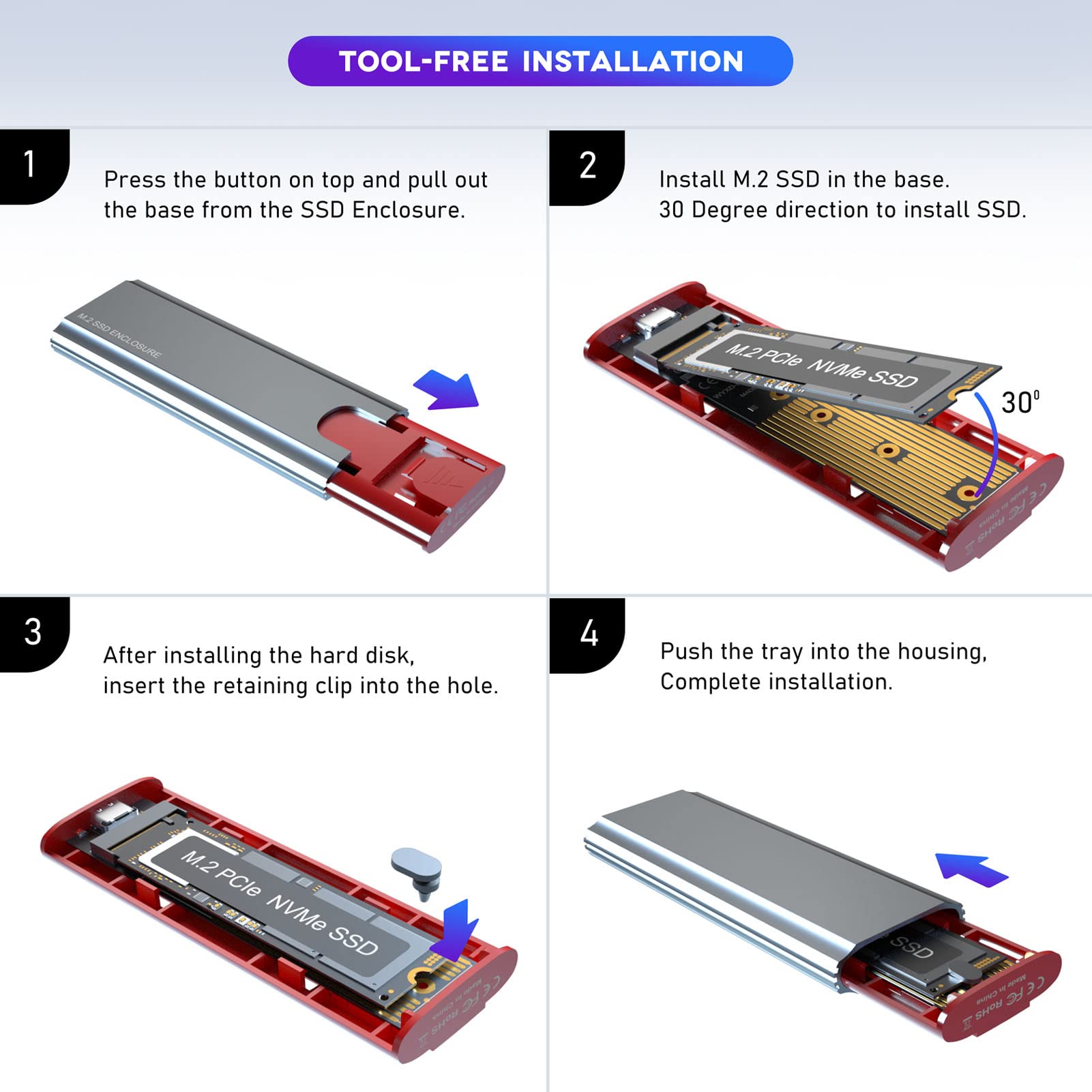 M.2 NVME SSD Enclosure, M.2 SSD Enclosure Aluminum Alloy Shell High Speed 2TB Ultra Thin 10Gbps UASP Compliant for 2230 SSD