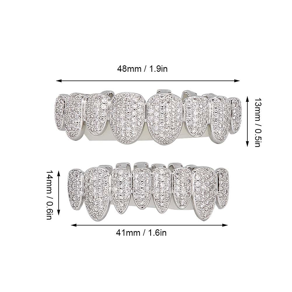 Grillz Teeth, Teeth Set Hip Hop Prop Teeth Accessory Decoration for Halloween Party Gift (Silver Suit)
