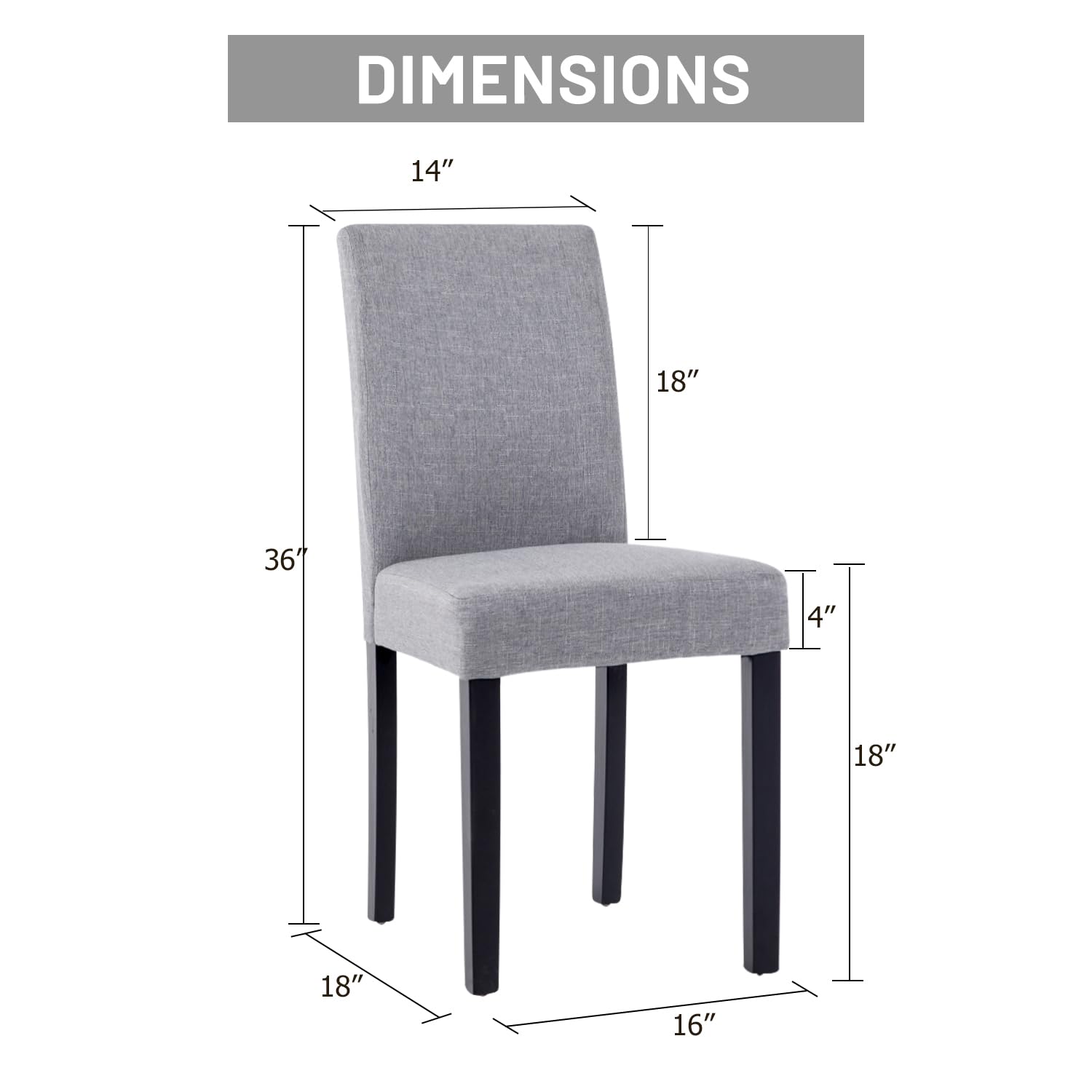 Dining Chairs Set of 2, Luxury Upholstered Fabric Kitchen Chairs Side Chair with Padded Seat Back and Solid Wood Legs for Living Room, Bedroom, Dining Room, Grey