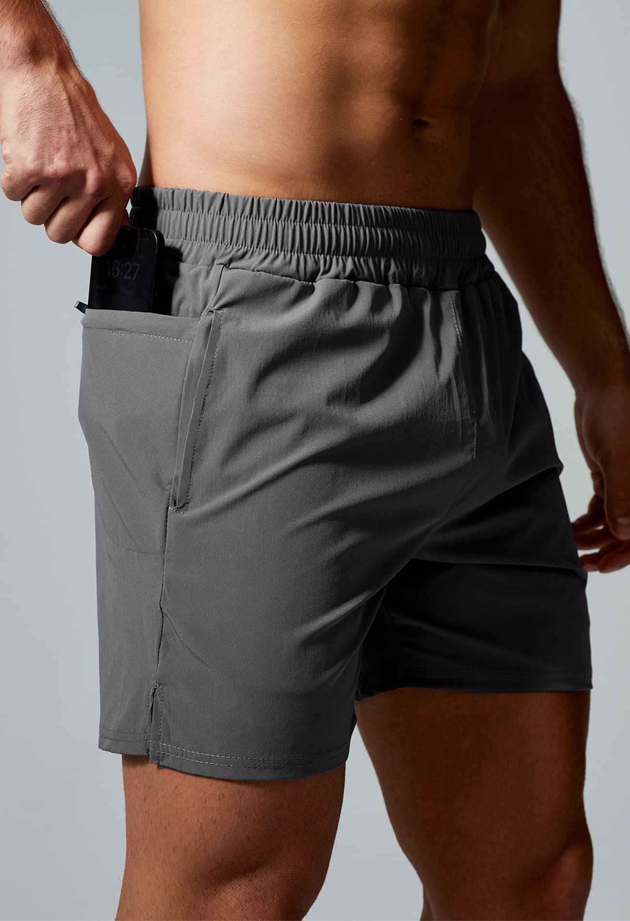 GYM REVOLUTION Men's 5 Pack Workout Running Quick Dry Gym Training Shorts with Zipper Pockets Black Dark Grey Navy Blue Army Green Khaki XL