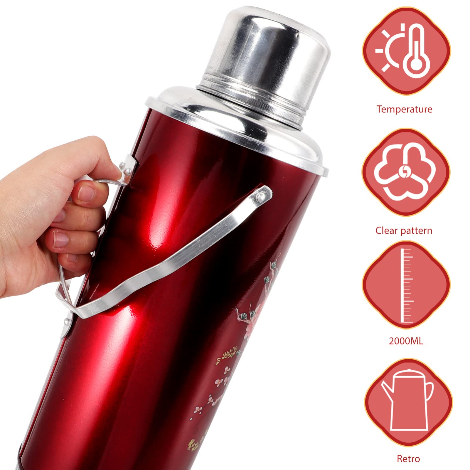 Housoutil Insulated Stainless Steel Water Bottle Chinese Traditional Flask Double Walled Travel Mug Vacuum Coffee Cup Keeps Hot and Cold Leakproof Lids