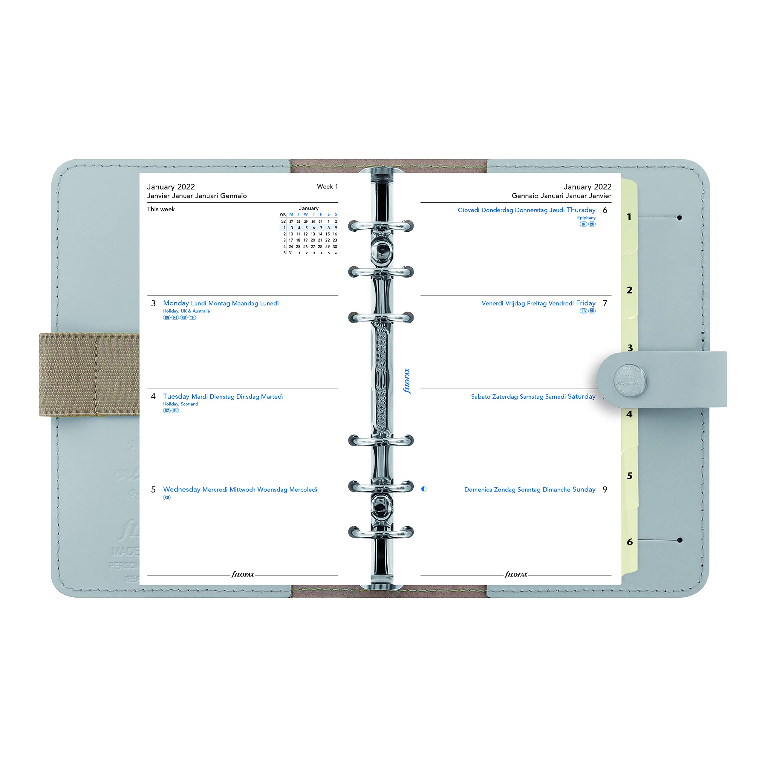 Filofax The Original Organizer, Personal Size, Stone - Leather, Six Rings, Week-to-View Calendar Diary, Multilingual, 2022 (C026069-22)