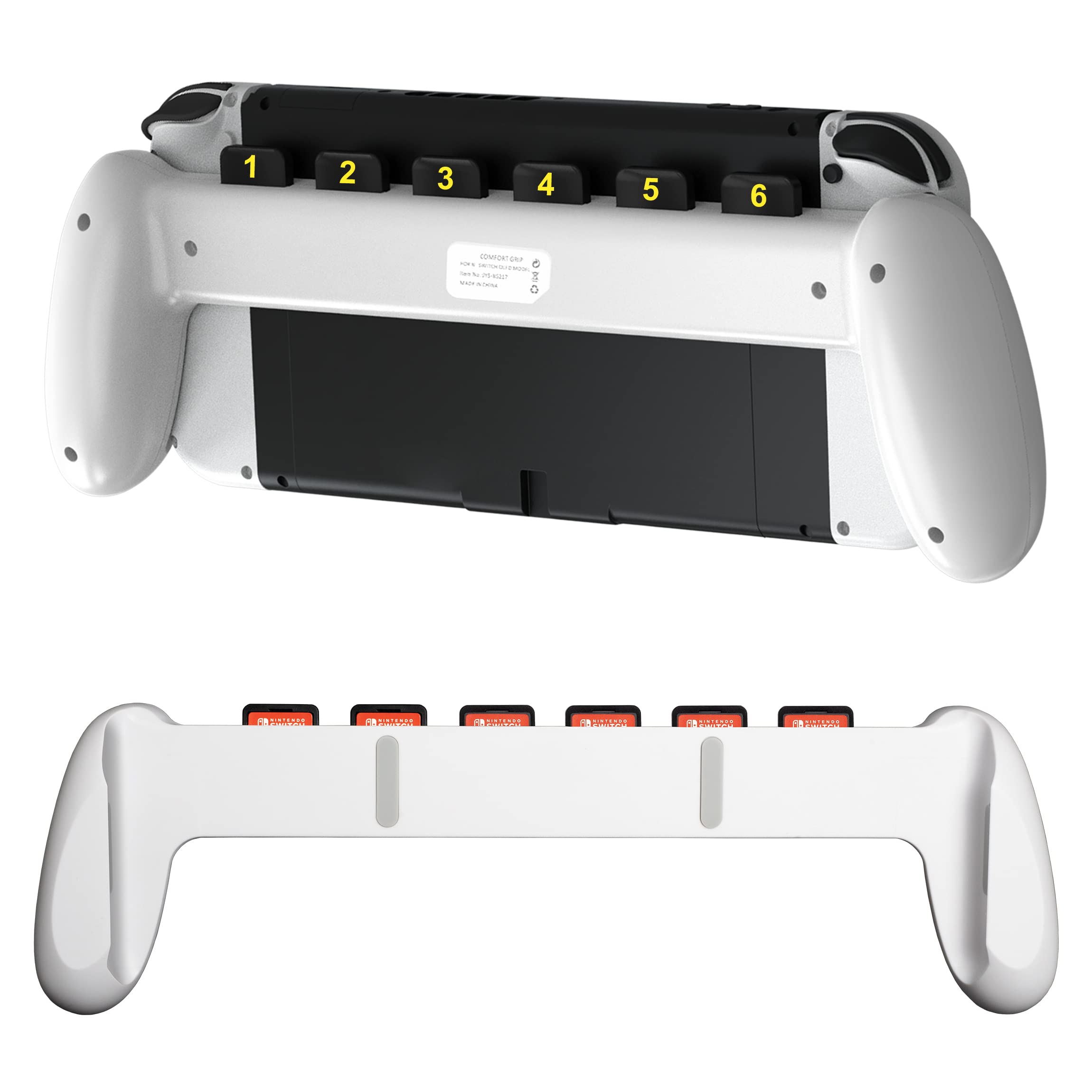 Grip for Nintendo Switch OLED with 6 Game Cartridges Storage Slots, Handheld Mode Switch Case, Comfortable & Ergonomic Grip Case (White)