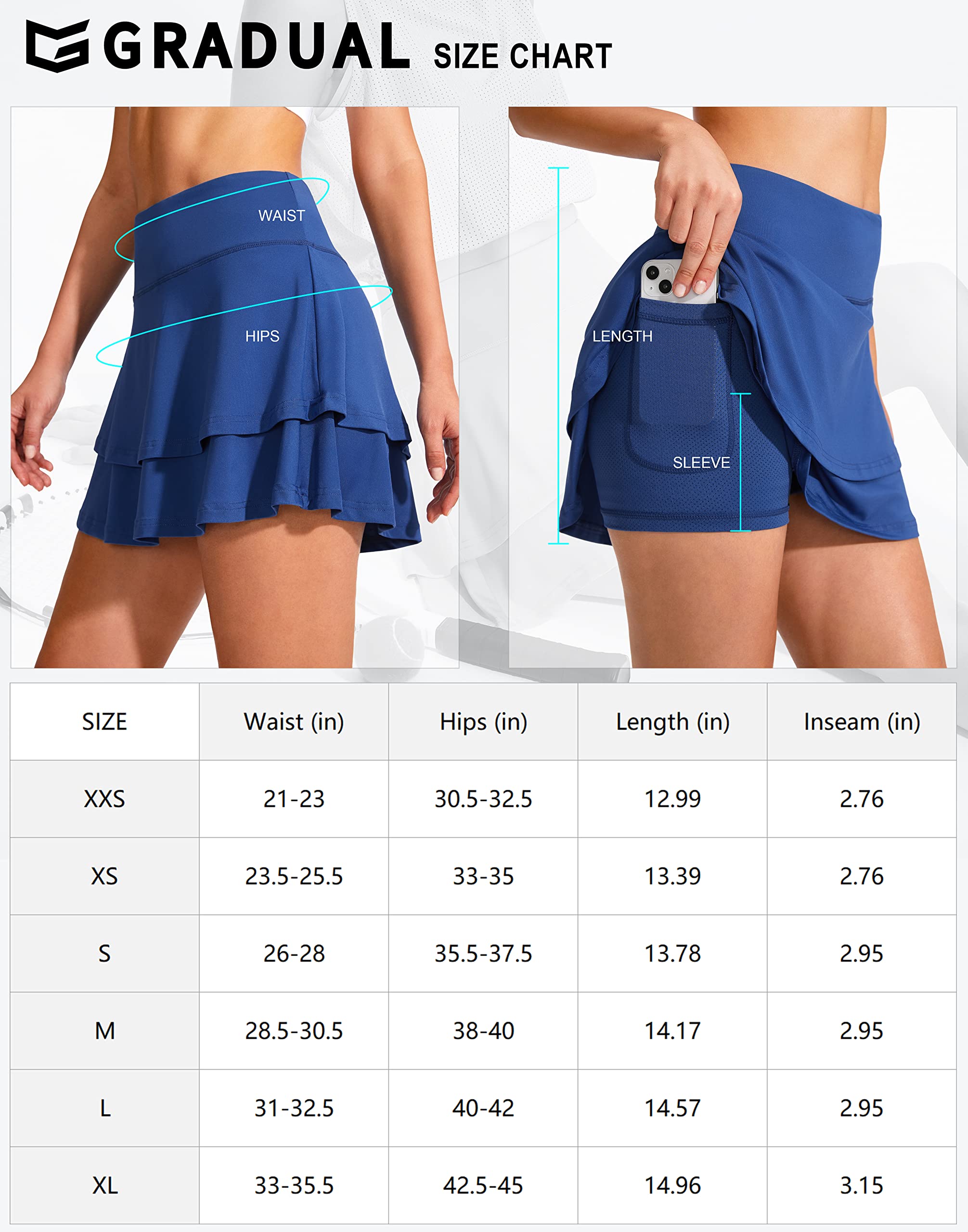 G Gradual Women's Pleated Tennis Skirts with 4 Pockets Athletic Golf Skorts Skirts for Women Layered Skirts for Workout Running (Royal Blue, Small)