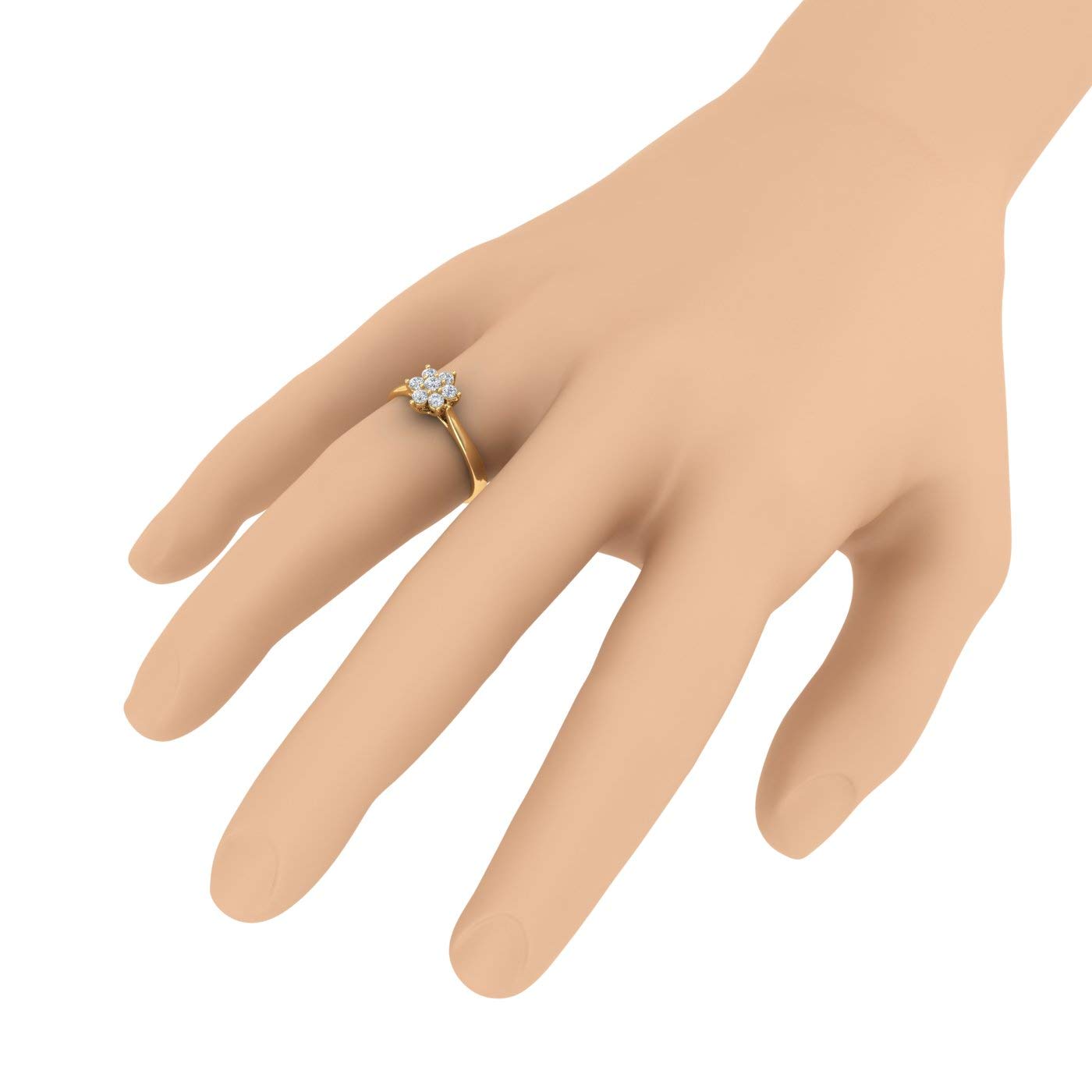FINEROCK 1/4 Carat Flower Shaped Cluster Prong Set Diamond Ring Band in 10K Yellow Gold - IGI (Ring Size 5.5)