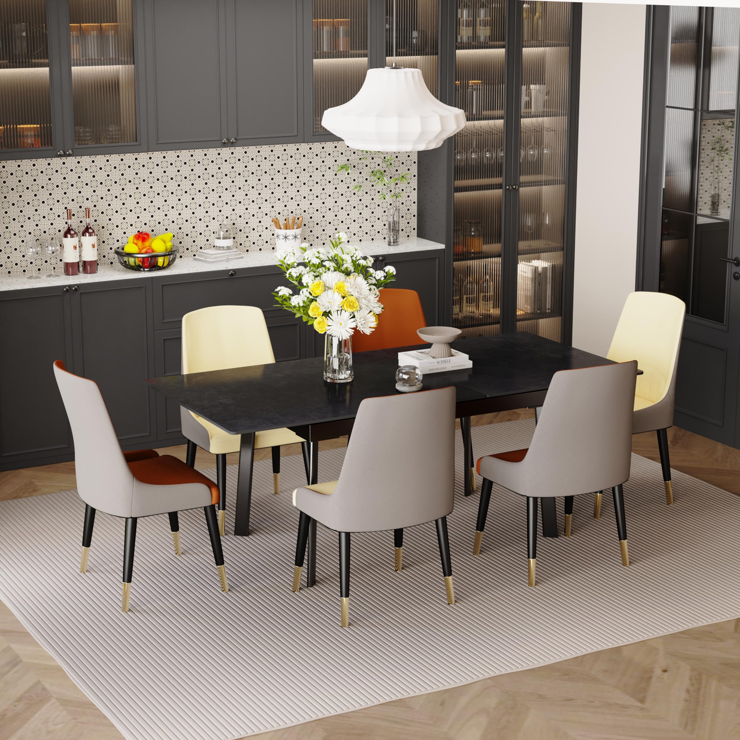 Dining Chairs Set of 2: Faux Leather Upholstered Modern Chair with Backrest - Armless Accent Chairs with Metal Legs for Kitchen Living Room Bedroom (Orange+Grey)