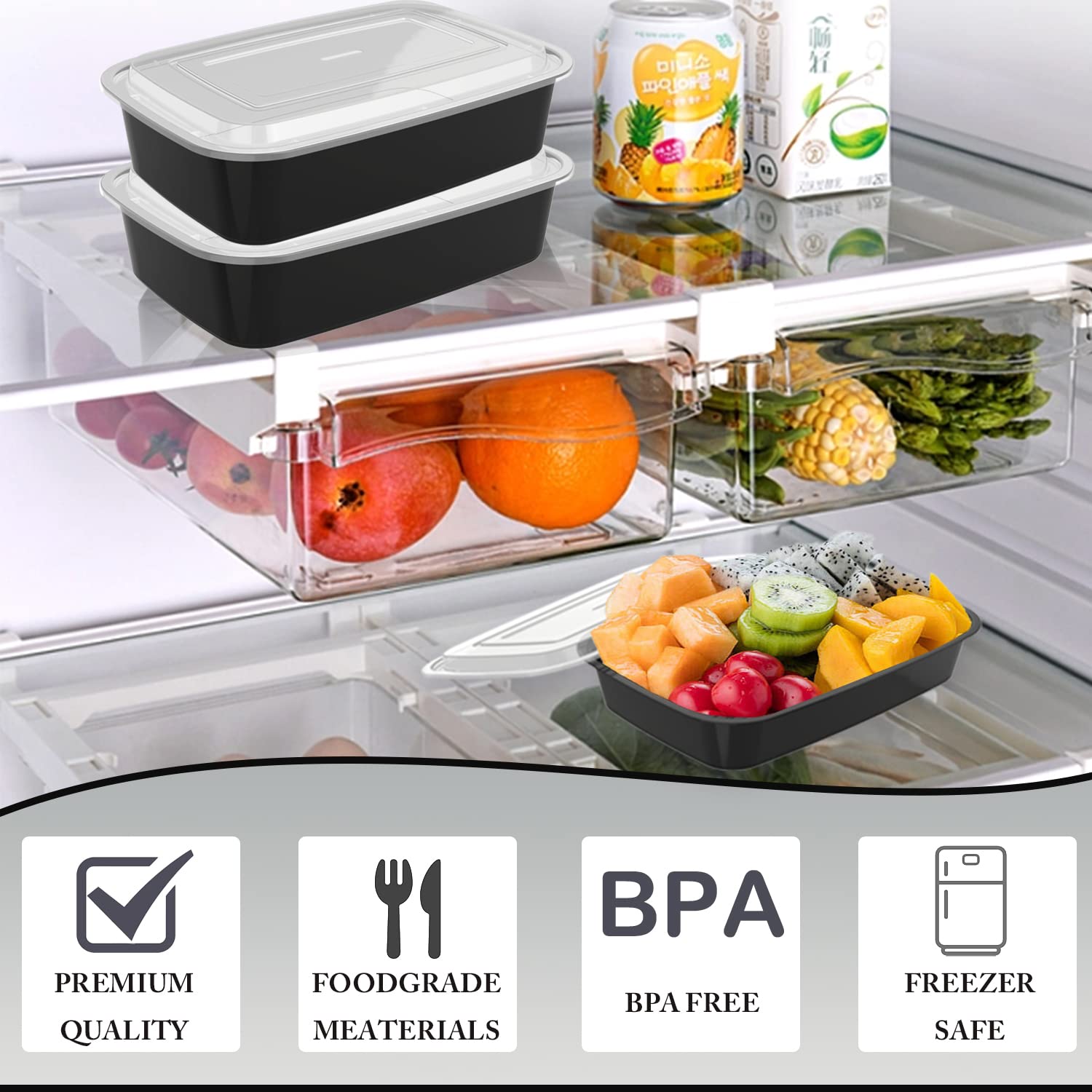Goiio 50 Pack 38 Oz Meal Prep Container, Food Storage Containers with Lids, Disposable Bento Box Reusable Plastic Lunch Box Kitchen Food Take-Out Box Microwave Dishwasher Freezer Safe
