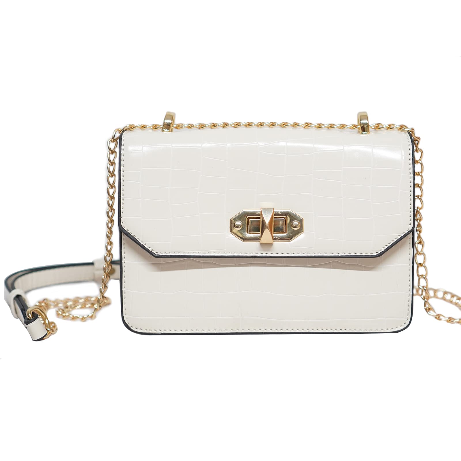 JENLING Small Chain Purse for Women Shoulder Bag Crossbody Mini Handbag Crocodile Pattern Purses with Gold Chain (Beige)