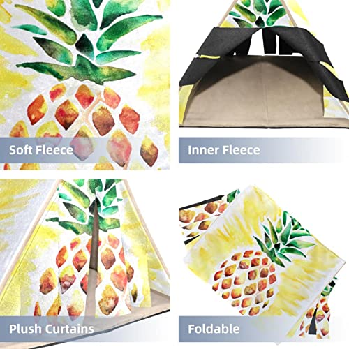 RATGDN Small Pet Hideout Watercolor Pineapple Hamster House Guinea Pig Playhouse for Dwarf Rabbits Hedgehogs Chinchillas