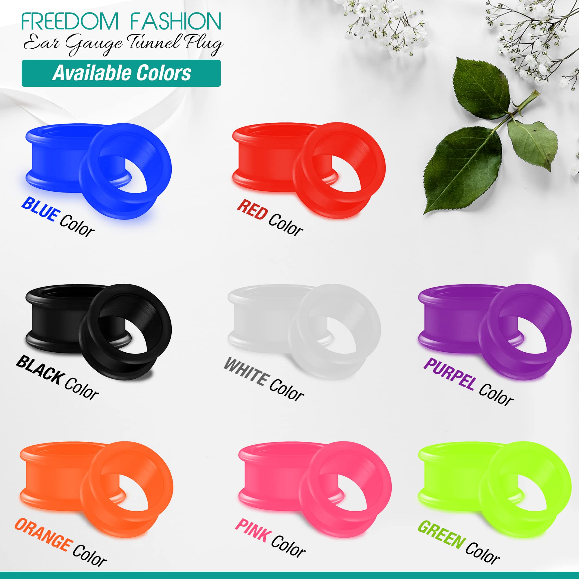 Flexible Silicone Double Flared Ear Gauge Freedom Fashion Tunnel Plug (Sold by Pair) (7/16", White)