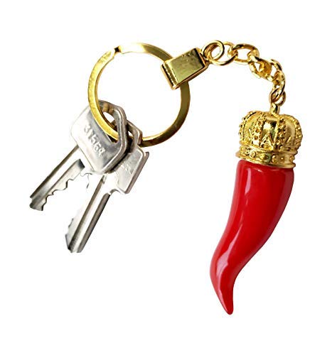 Italian Red Horn with Gold Chain Keychain β Italy Collection of Key Rings & Fobs Great Chili Pepper Charm Rear View Mirror