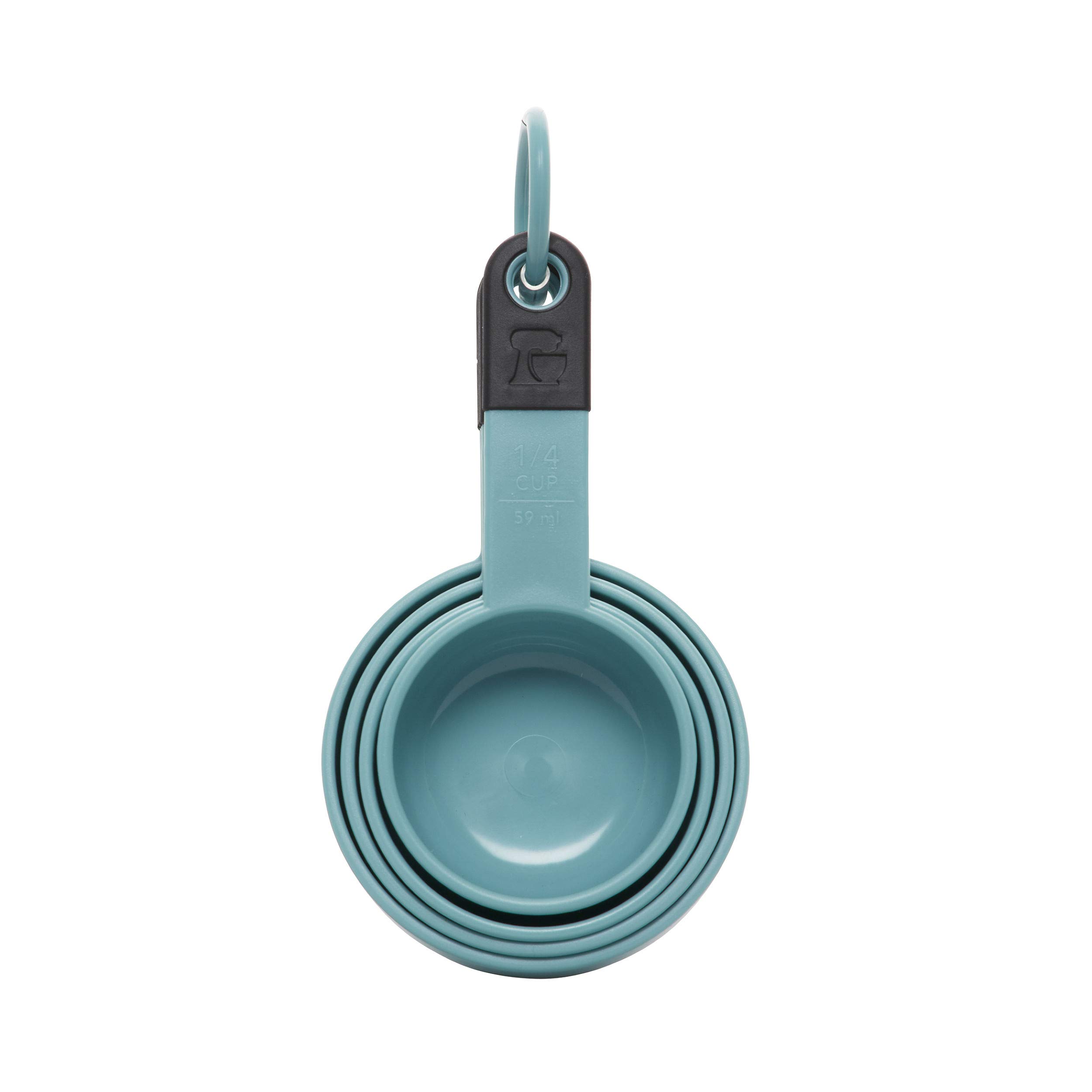 KitchenAid Classic Multifunction Can Opener/Bottle Opener, 8.34-Inch, Aqua Sky & KE058OHAQA Classic Measuring Cups, Set of 4, Aqua Sky/Black