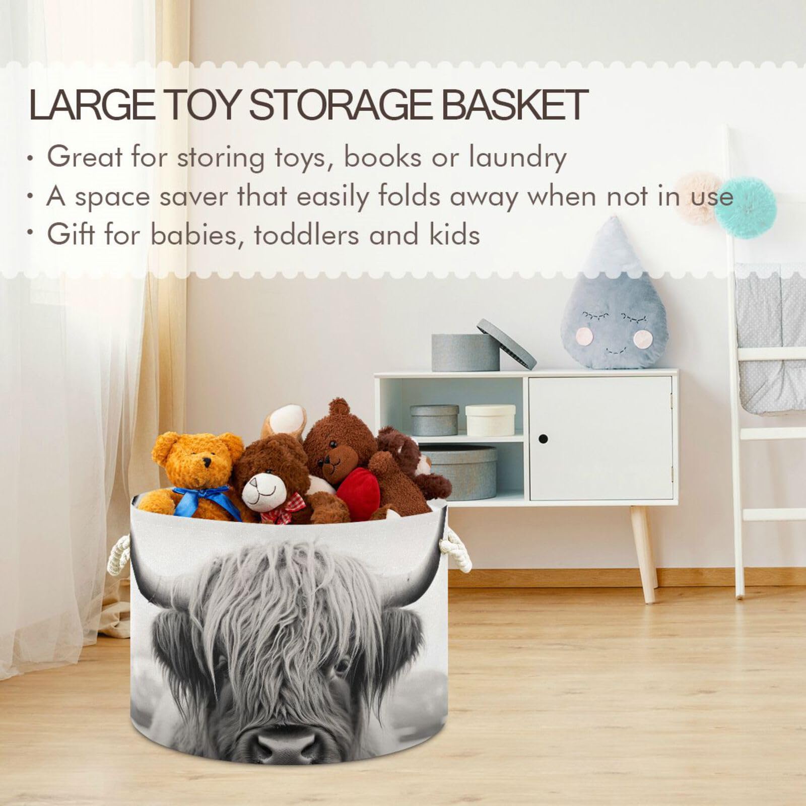 xigua Cotton Rope Basket Highland Cow Baby Laundry Basket Blanket Kids Toy Storage Basket Glove Box