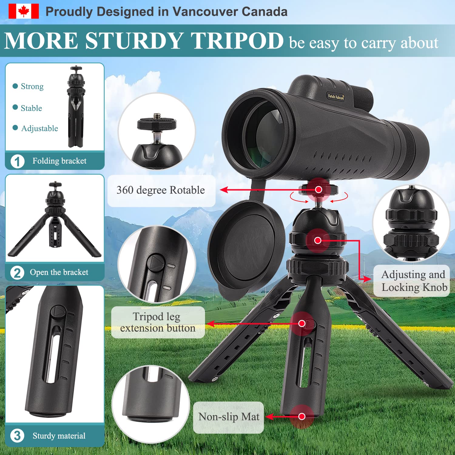 Fetch Falcon 20-60X80 Prism Silver-PLATED HD BAK4 Spotting Scopes (Water-Resistance Long Range Spotting) with Metal Tripod and Carry Bag (20-60X80 without Phone Holder)