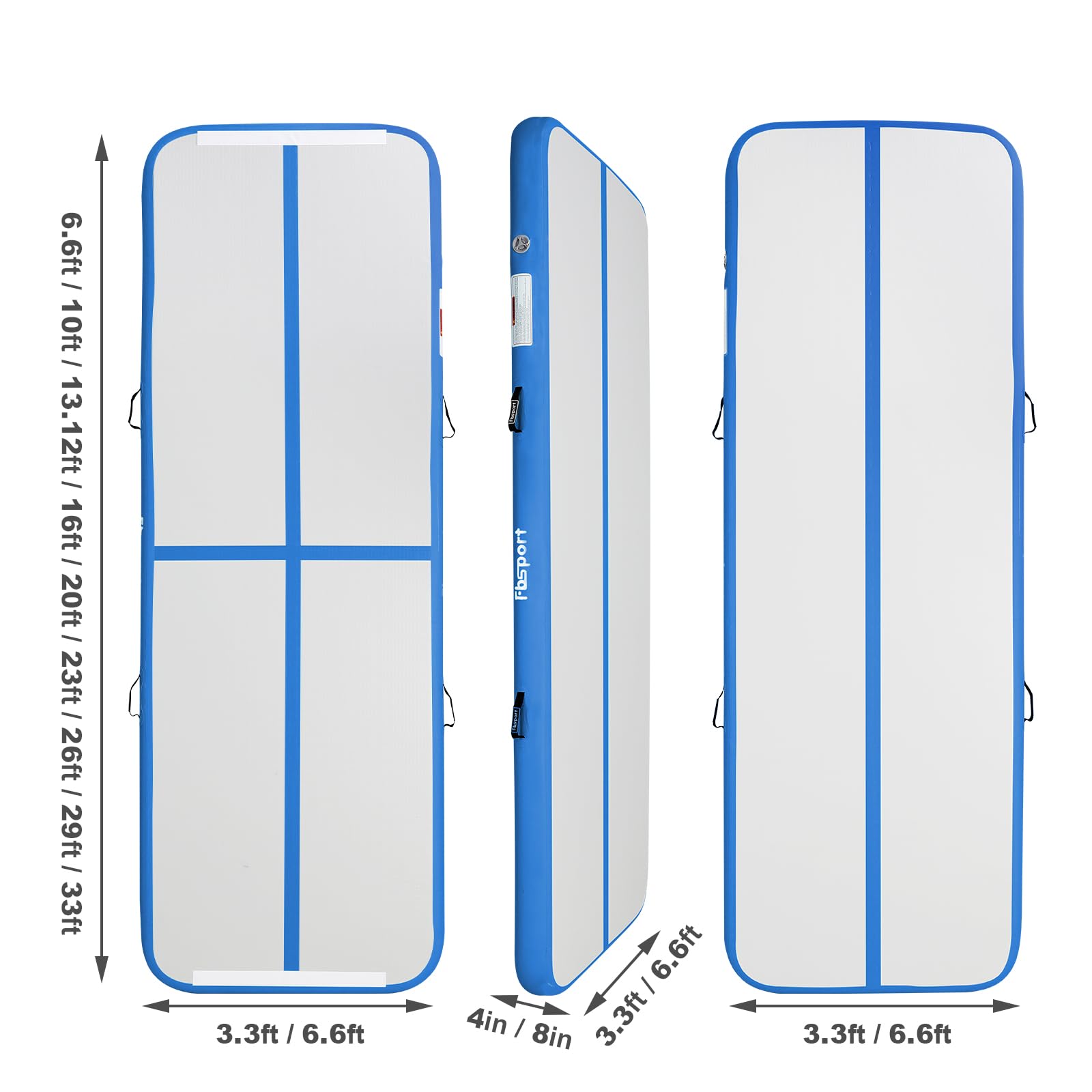 FBSPORT 20ft Inflatable Air Gymnastics Mat Training Mats 4 inches Thickness Gymnastics Tracks for Home Use/Training/Cheerleading/Yoga/Water with Pump