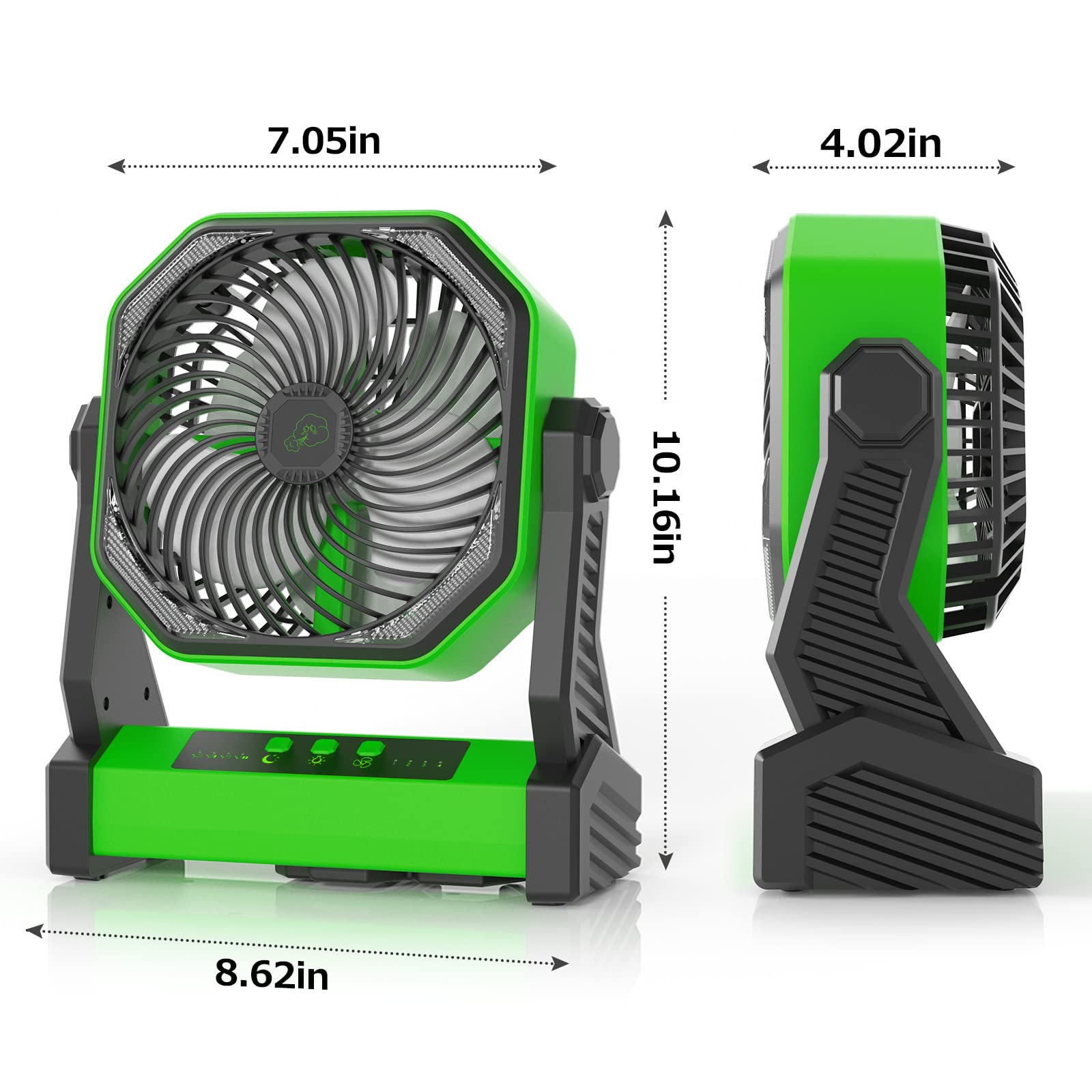 Higheed Camping Fan with LED Lantern, 20000mAh Rechargeable Battery Operated Tent Light & Hook, 270° Pivot, 4 Speeds, Personal USB Desk for Camping, Fishing, Power Outage, Barbecue, Jobsite