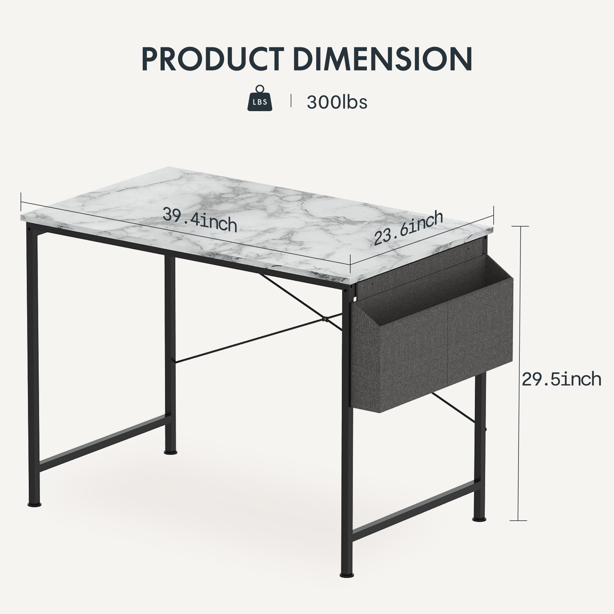 FLEXISPOT 40 inch Computer Desk Home Office Desk Workstation with Storage Bag, Modern Study Writing Table, White Marble Desktop