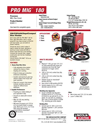 Lincoln Electric PRO-MIG 180 Welder 230-Volt MIG Flux-Cored Wire Feed Model K2481-1