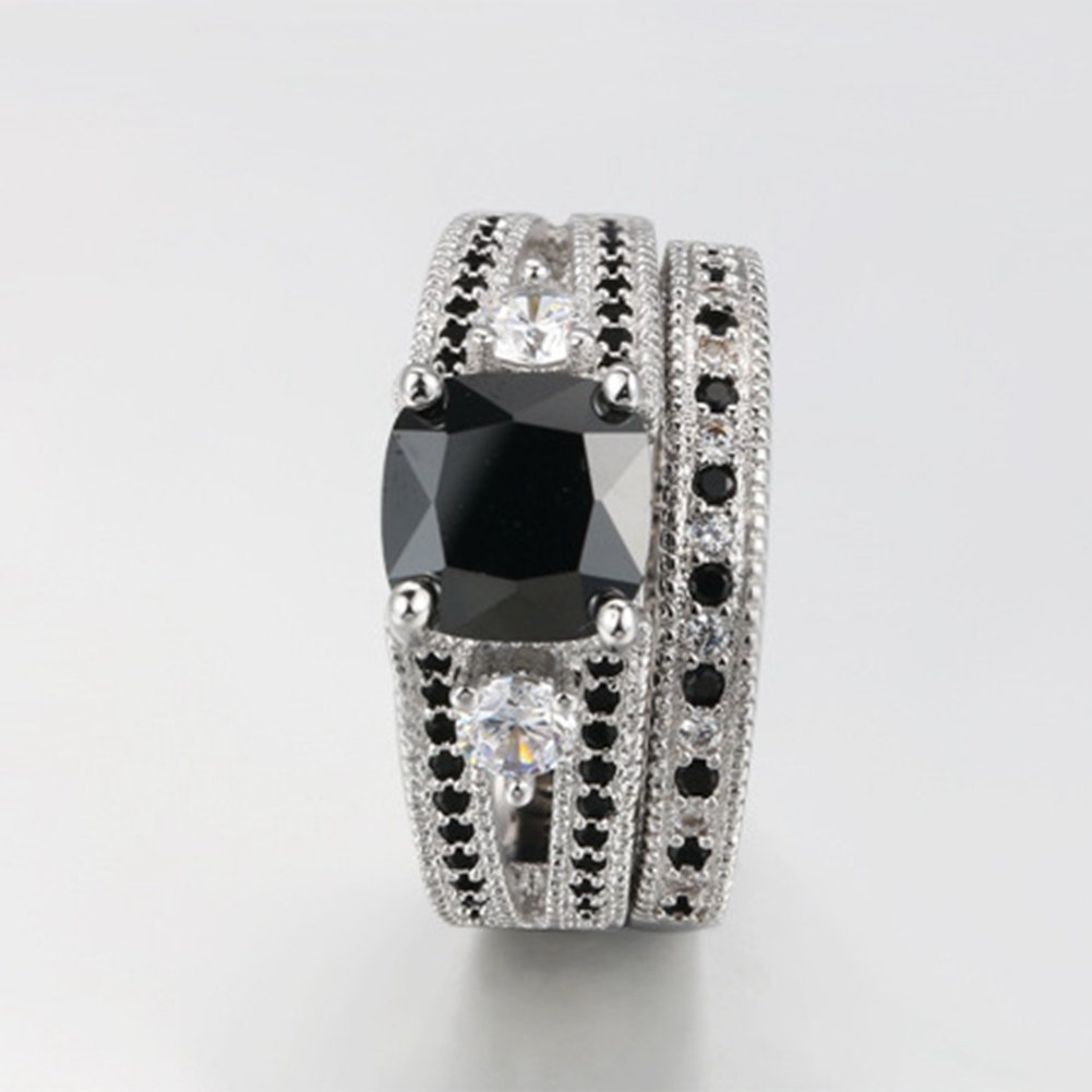 FENDINA Womens Luxurious 18K White Gold Plated Wedding Engagement Rings Princess Cut 2.5ct Created Black Diamond Solitaire Anniversary Promise Rings Set, 9
