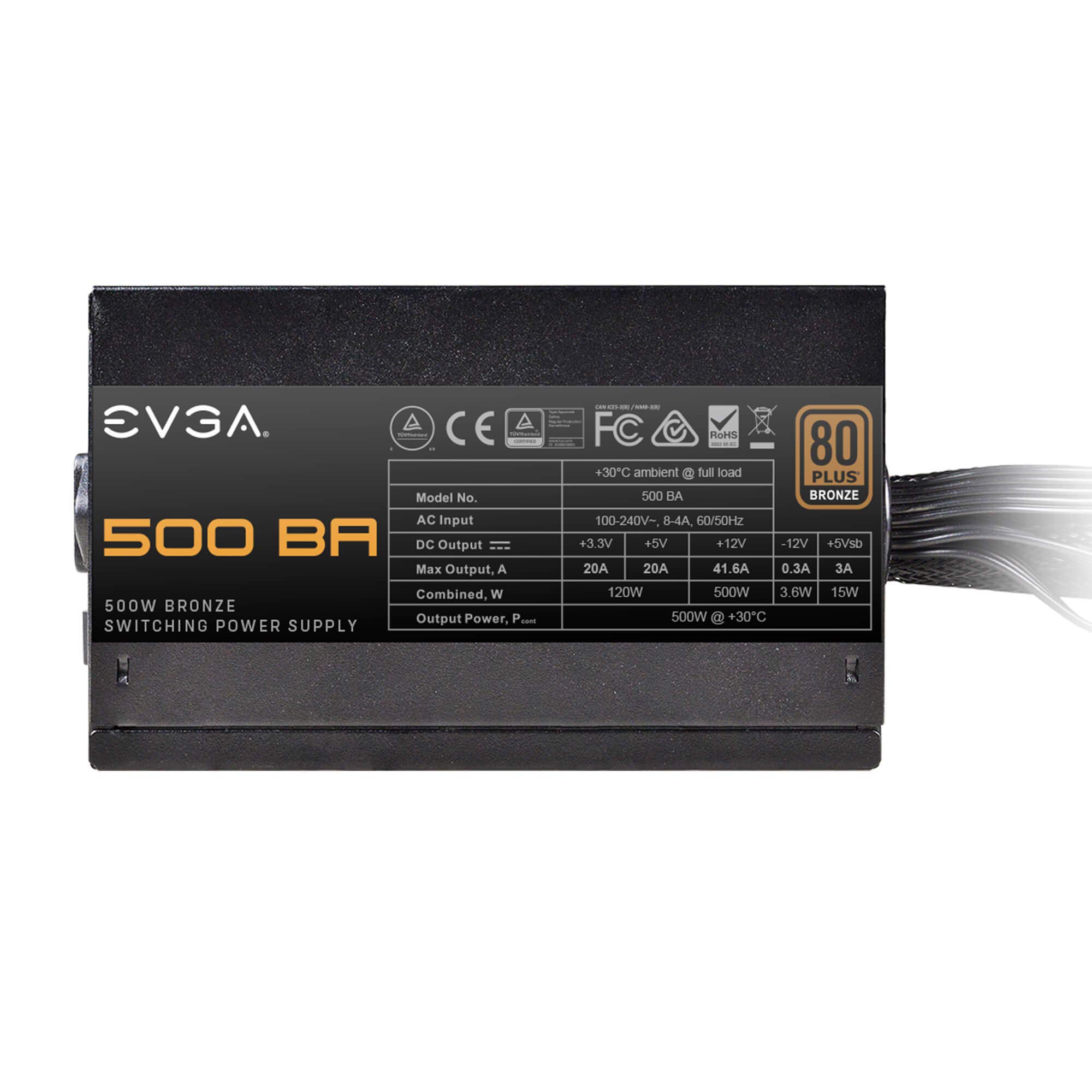 EVGA 500 BA, 80+ BRONZE 500W, 3 Year Warranty, Power Supply 100-BA-0500-K1