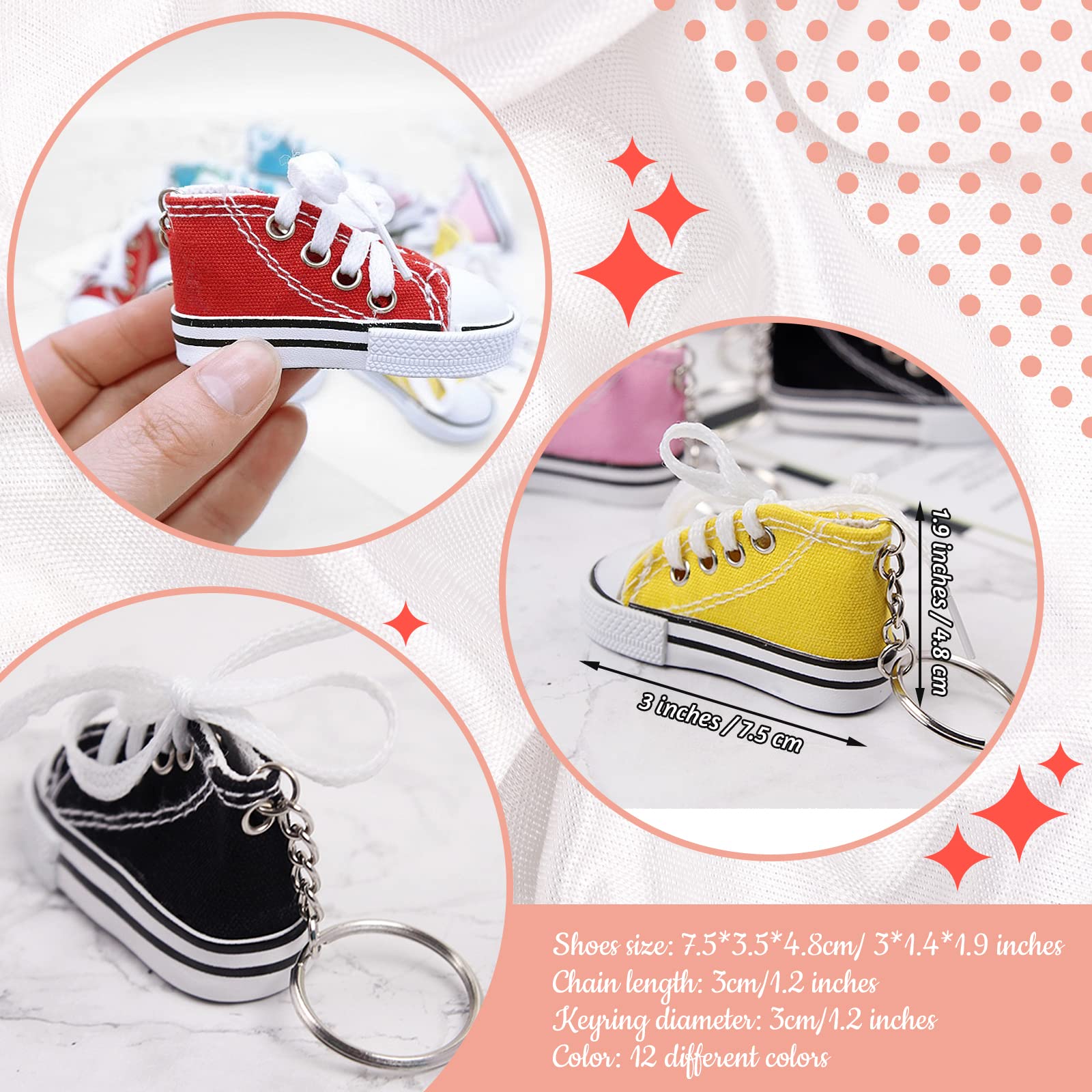 Grosun 12 Pieces Shoe Keychain Mini Shoes Keychain Sneaker Keychain Mini Canvas Shoe Keychains Shoes Key Rings, 12 Colors