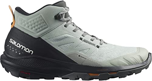 Salomon Men's OUTPULSE Mid Gore-Tex Hiking Boots for Men, Wrought Iron/Black/Vibrant Orange, 8.5
