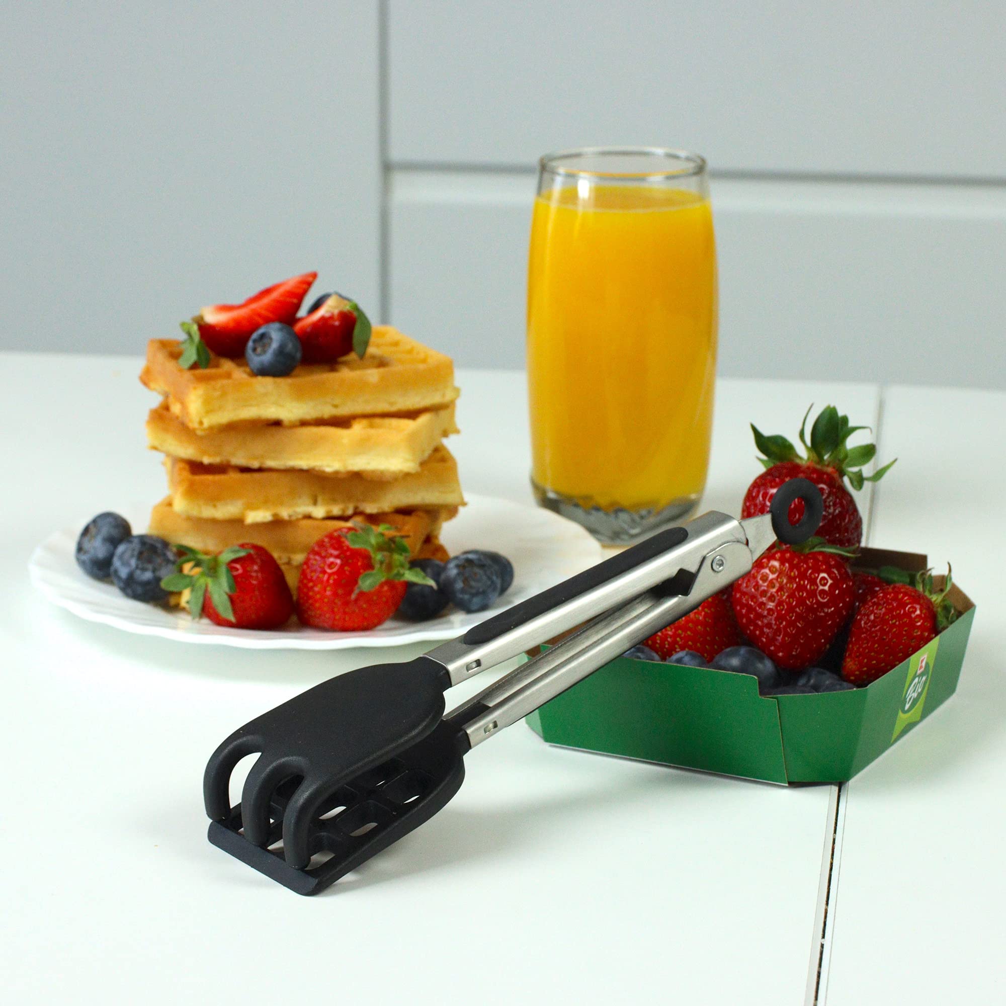 Mini Waffle Tongs by StarBlue – 8 Inches Silicone and Nylon Serving Tongs with Non-Slip Smooth Handles, Non-Scratch and Dishwasher Safe, Multipurpose Spatula Tongs for Belgian Waffle Serving