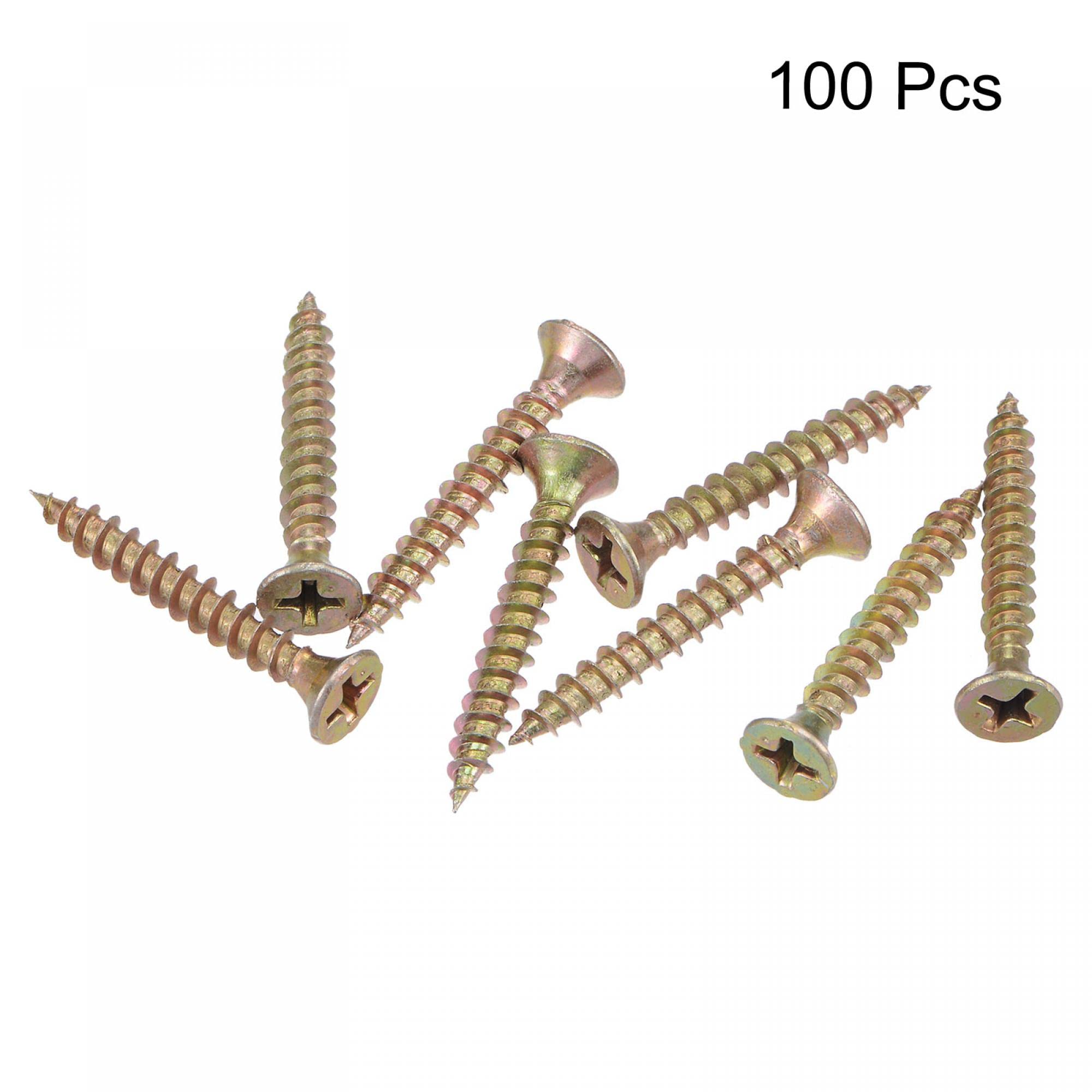 uxcell M4 x 30mm Wood Screws Phillips Flat Head Carbon Steel Color Zinc Plated Self Tapping Screws 100pcs
