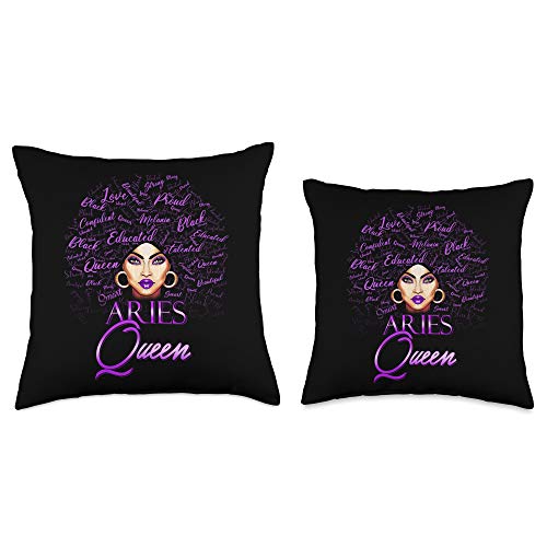 Lush BLM Aries Girl Womens Purple Afro Queen Black Zodiac Birthday Throw Pillow, 18x18, Multicolor