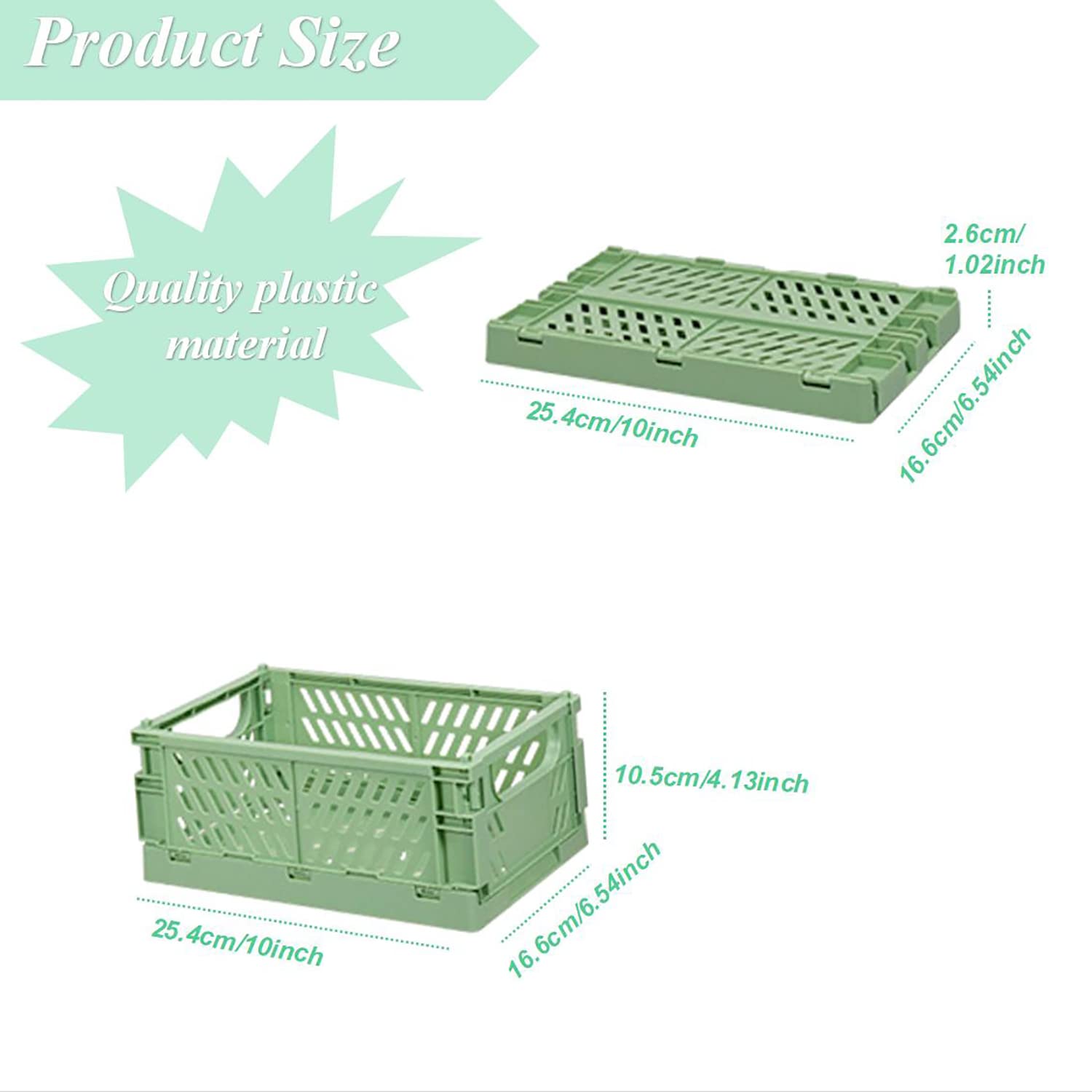 Doromy 2 Pack Pastel Plates Plastic Baskets for Shelf Storage Organizing Stackable Folding Bin Baskets Tray with Handles Durable Storage Crate for Home Kitchen Classroom Office Bedroom and Bathroom