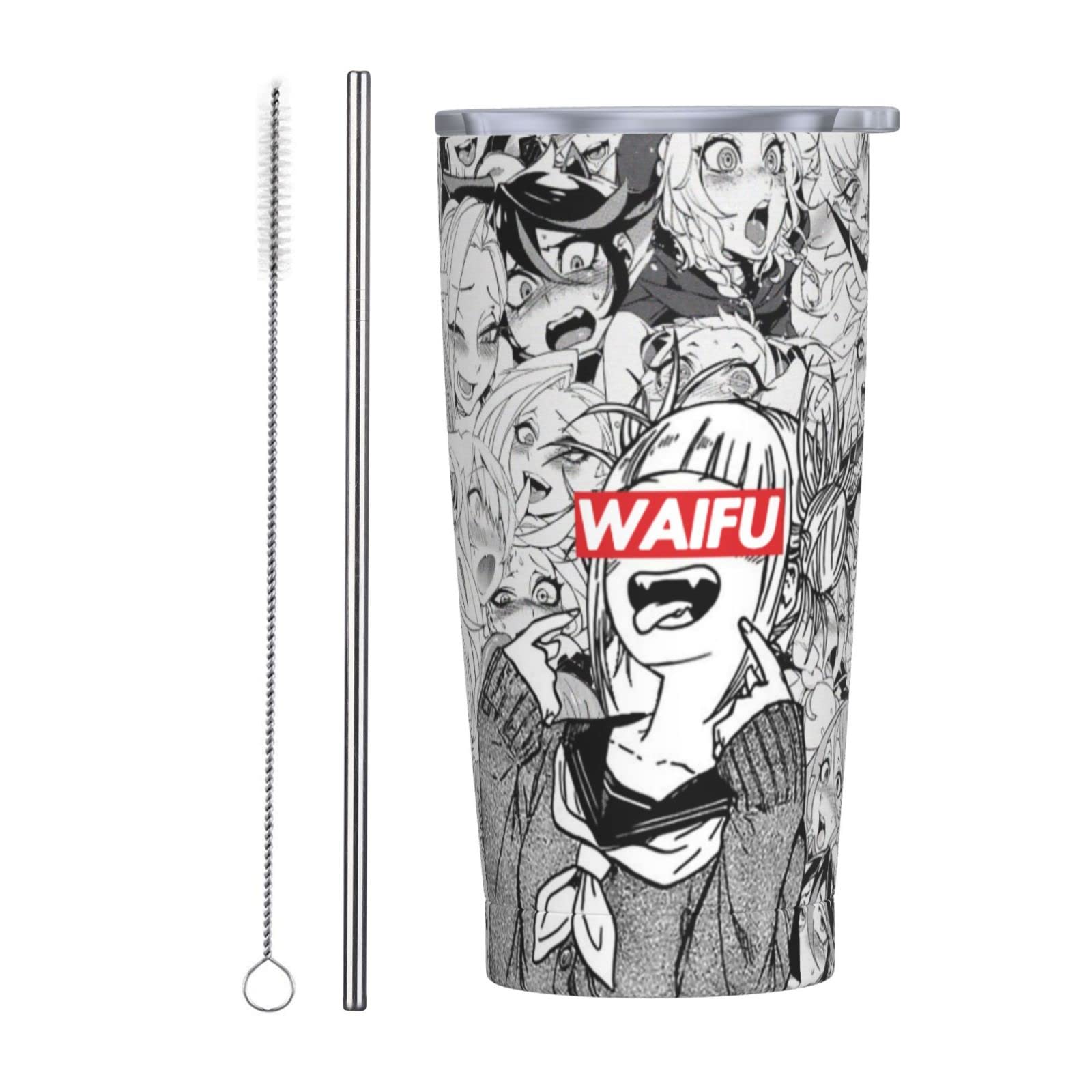 IAMNAT Face Himiko Toga Waifu-Anime Car Mug With Straw Cups Heat Insulation Travel Coffee Mugs Stainless Steel Thermos Cups 20 Oz