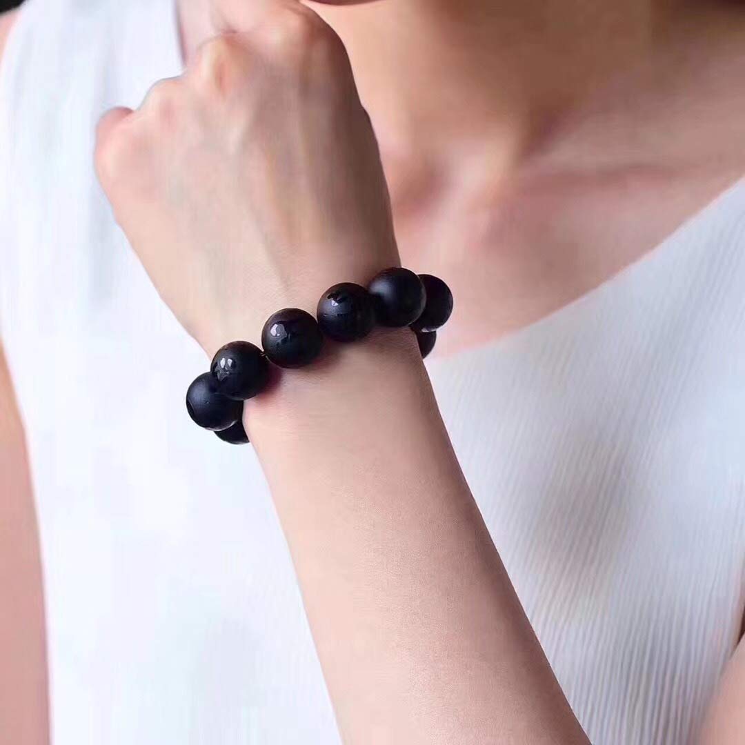 Feng Shui bracelet black obsidian 14mm Matte surface Hand Carved Mantra Bead Attract Good Luck Wealth and Prosperity Men Women Bangle