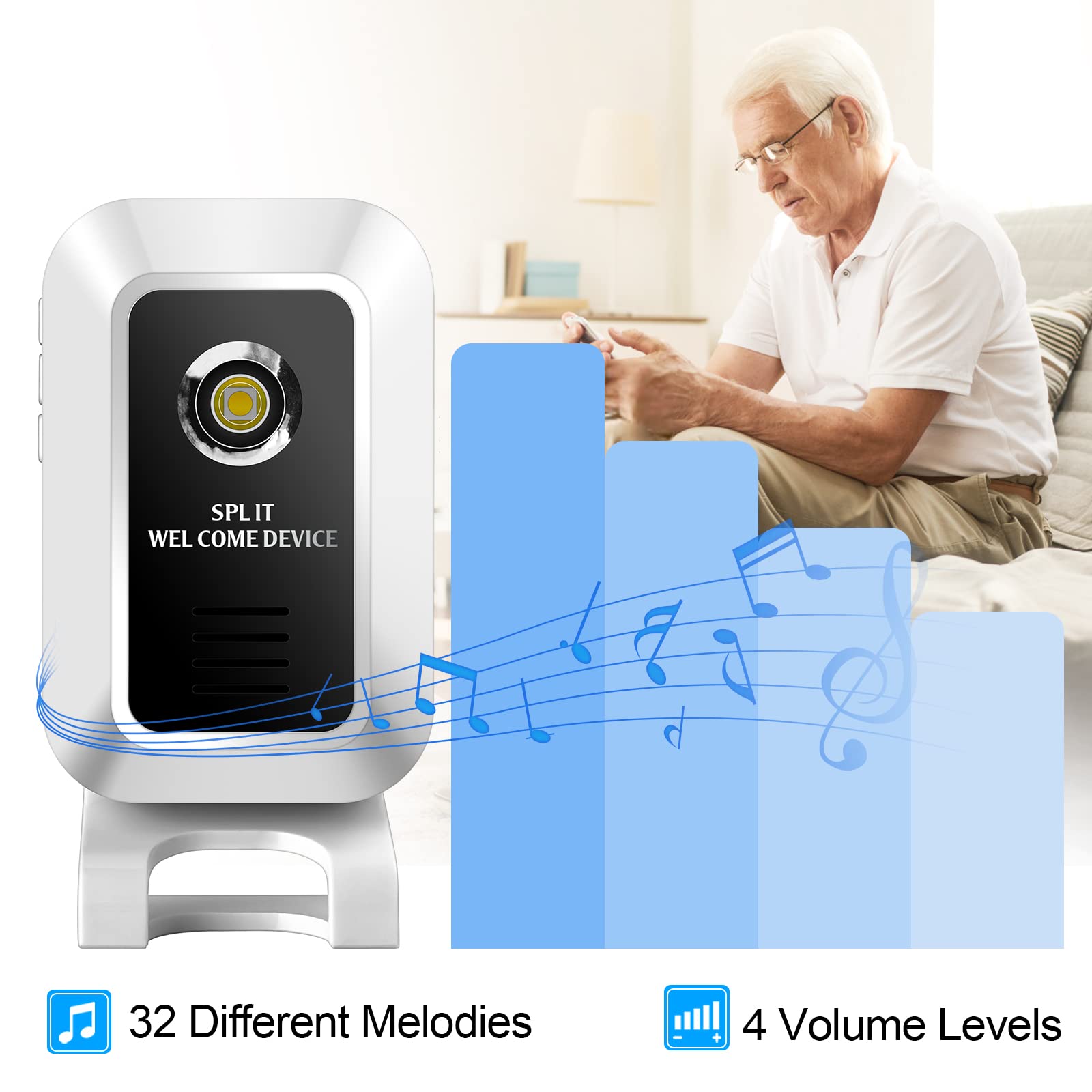 KERUI M7 Wireless Indoor Motion Sensor Alarm/Doorbell Portable Motion Detector Alarm with 32 Chime Tunes 450ft Long Range Motion Activated Alerts for Home Security Business,Store,Office,School
