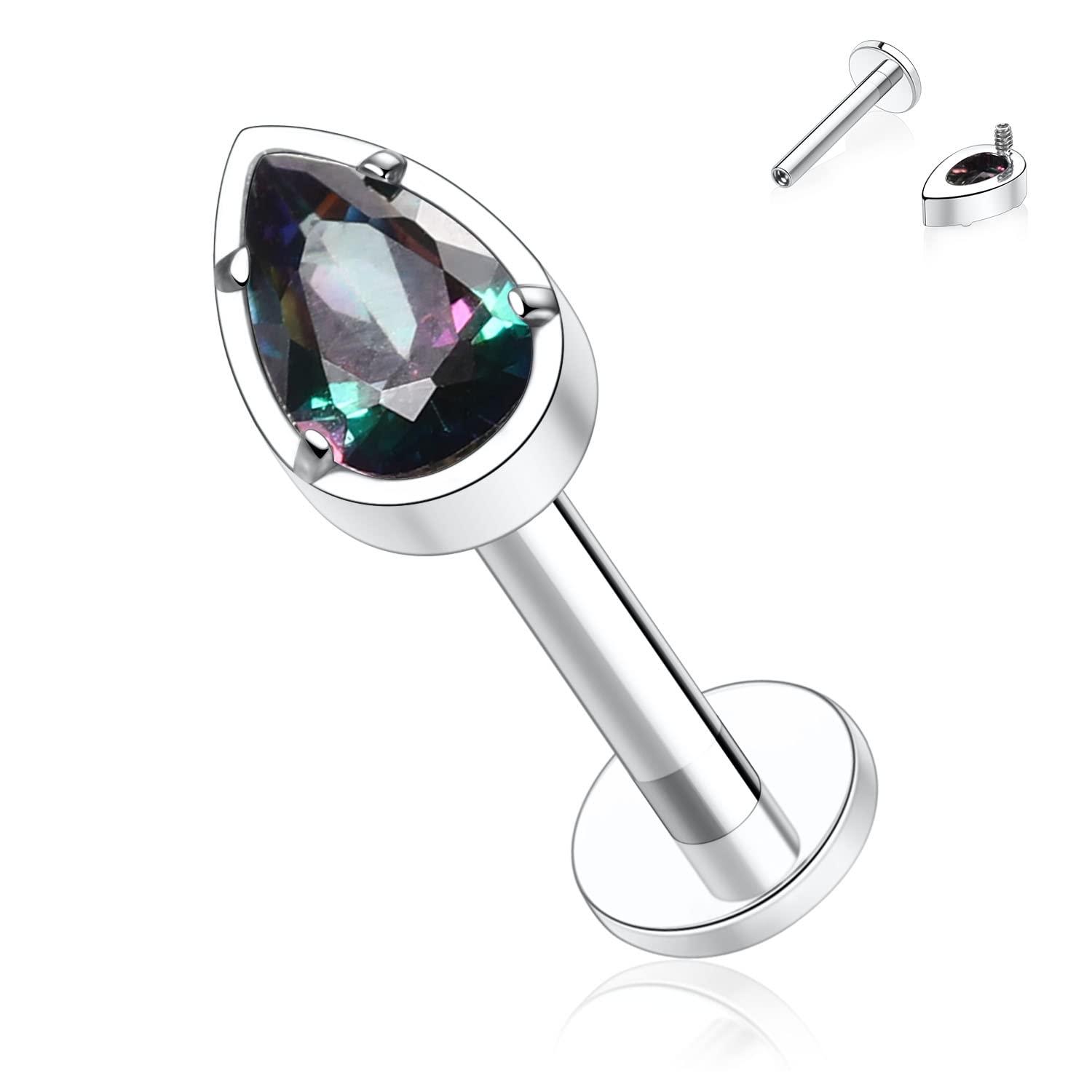 GAGABODY Labret Studs 16g Internally Threaded Labret G23 Titanium Labret Jewelry Silver 16G Monroe Jewelry White Opal Helix Cartilage Tragus Monroe 6mm ABCZ Lip Studs Earring Piercing