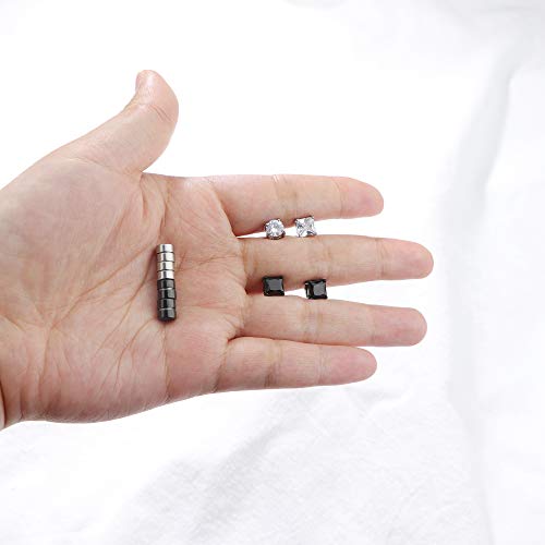 FIBO STEEL 6 Pairs Magnetic Stud Earring for Men Women Black CZ Magnet Non Pierced Clip On Earrings Set