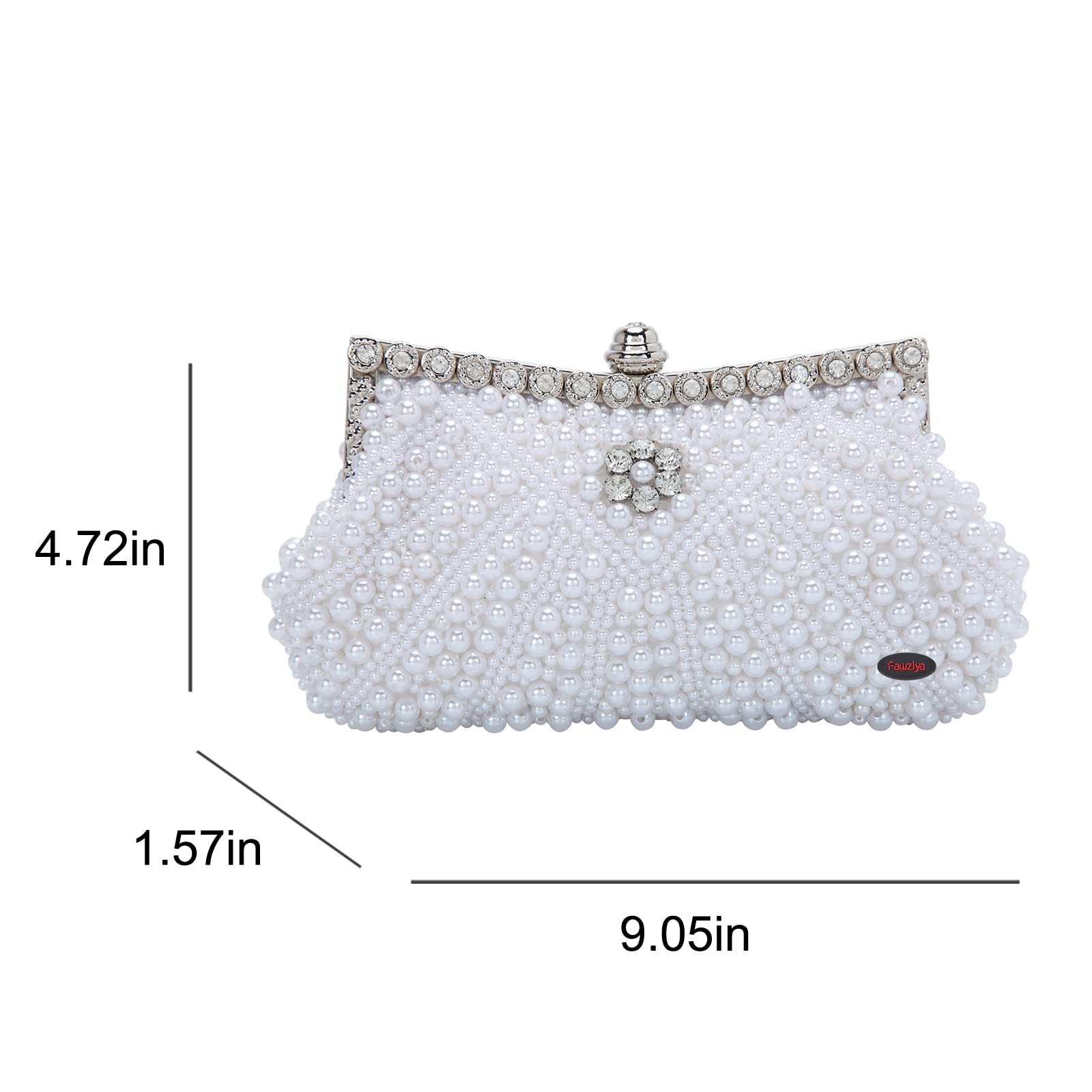 Fawziya Evening Clutch Bling Rhinestone Faux Pearl Soft Novelty Purses For Women Formal-White