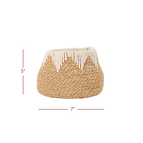 Foreside Home & Garden Woven Tapered Basket Jute & White Cotton Rope