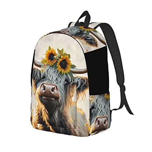 FYCFSLMY Sunflower Highland-Cow Backpack with Adjustable Straps, Suitable for Travel Picnics Activities