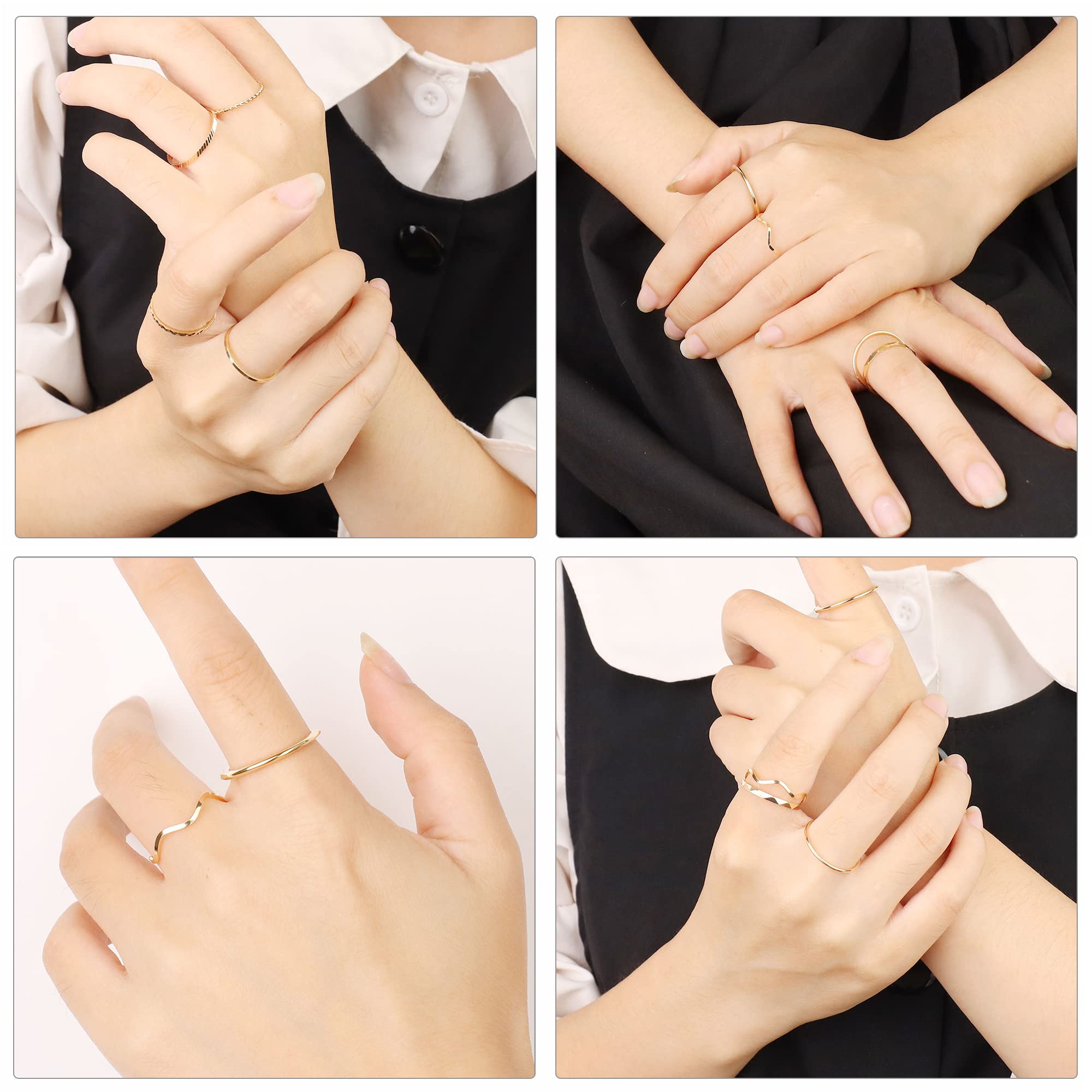 FIBO STEEL 8Pcs 1mm Cute Minimalist Band Rings for Women Simple Stacking Knuckle Ring Set Silver Plated Midi Finger Rings Size 6