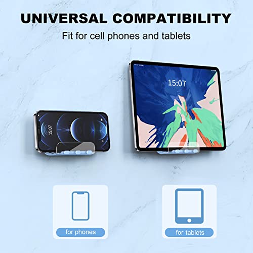 Wall Phone Holder, xuenair Adhesive Wall Mount Phone Holder, Adjustable Angle Cell Phone Wall Mount Holder with Hooks for Bathroom Bedroom Kitchen Or Dorm(Blue)