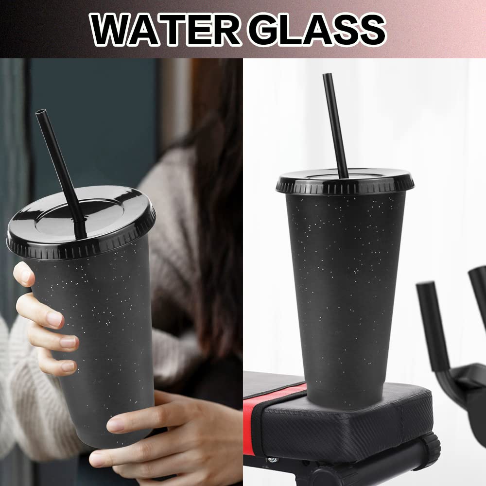 Fyess 6 Sets Tumbler with Straw and Lid,Plastic Water Bottle Travel Cup Reusable Cup (Black,24 oz)