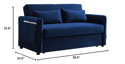 DOUBAO 59.5" Convertible Sofa Bed Velvet Loveseat Sofa with Pull Out Bed Living Room Adjustable Backrest,