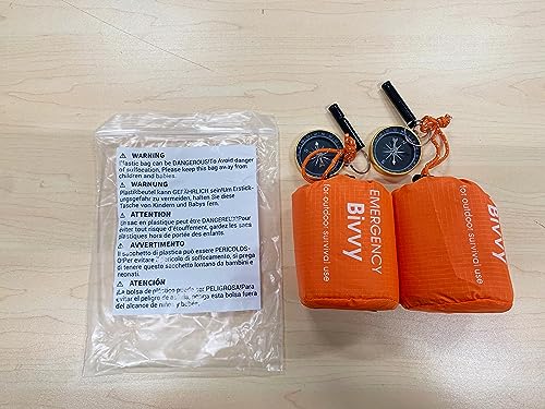 Esky Emergency Sleeping Bag, 2 Pack Survival Bag Portable Thermal Bivy Sack, Waterproof Lightweight Emergency Blanket Survival Gear with Compass and Whistle for Camping Hiking Outdoor Adventure