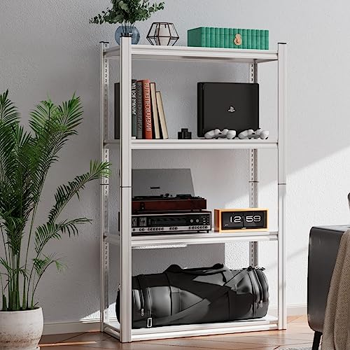 Raybee Garage Storage Shelves, Garage Shelving, 4 Tier Garage Shelves, Adjustable Heavy Duty Storage Shelves, Easy Assembly Metal Shelves for Storage, Kitchen, Pantry, White