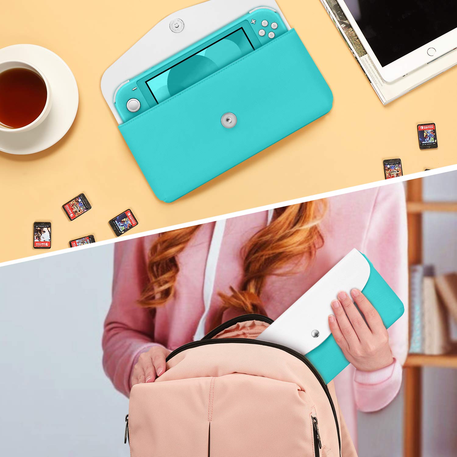 Fintie Carrying Case for Nintendo Switch Lite 2019 - Portable Travel Bag Protective Sleeve Pouch w/Side Pocket, Game Card Slots, Holding Strap for Nintendo Switch Lite and Accessories, Turquoise