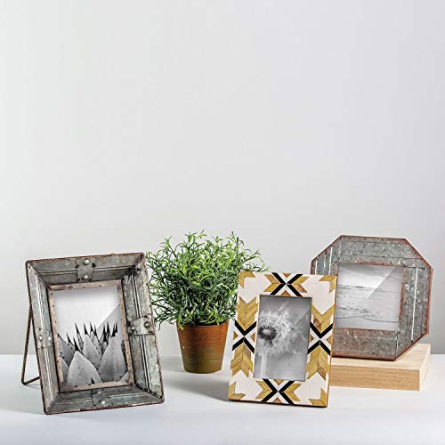 Foreside Home and Garden 4 x 6 inch Southwest Pattern Decorative Wood Picture Frame, 43, White, Brown